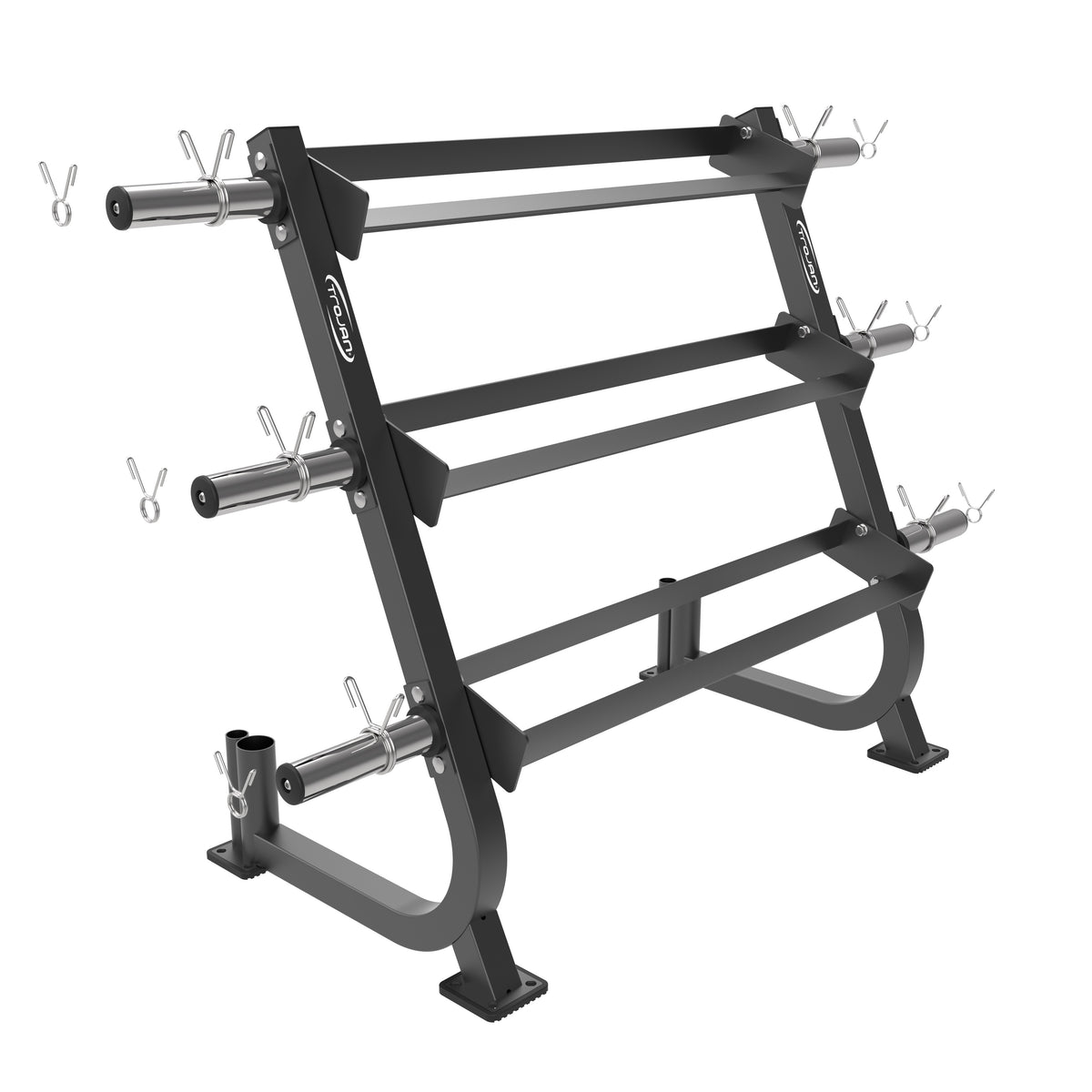 Dumbbell Rack 3 Tiers + 6 Weight Plate Storage Pins + 2 Olympic Bar St ...